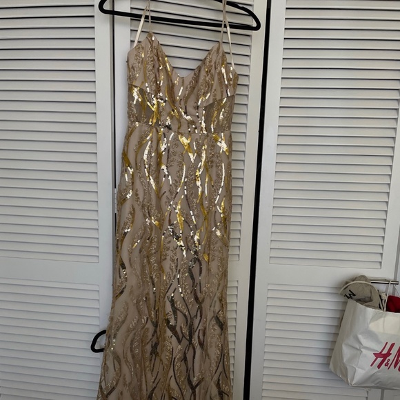 Milly | Dresses | Milly Gold Sequin Evening Gown Dress | Poshmark